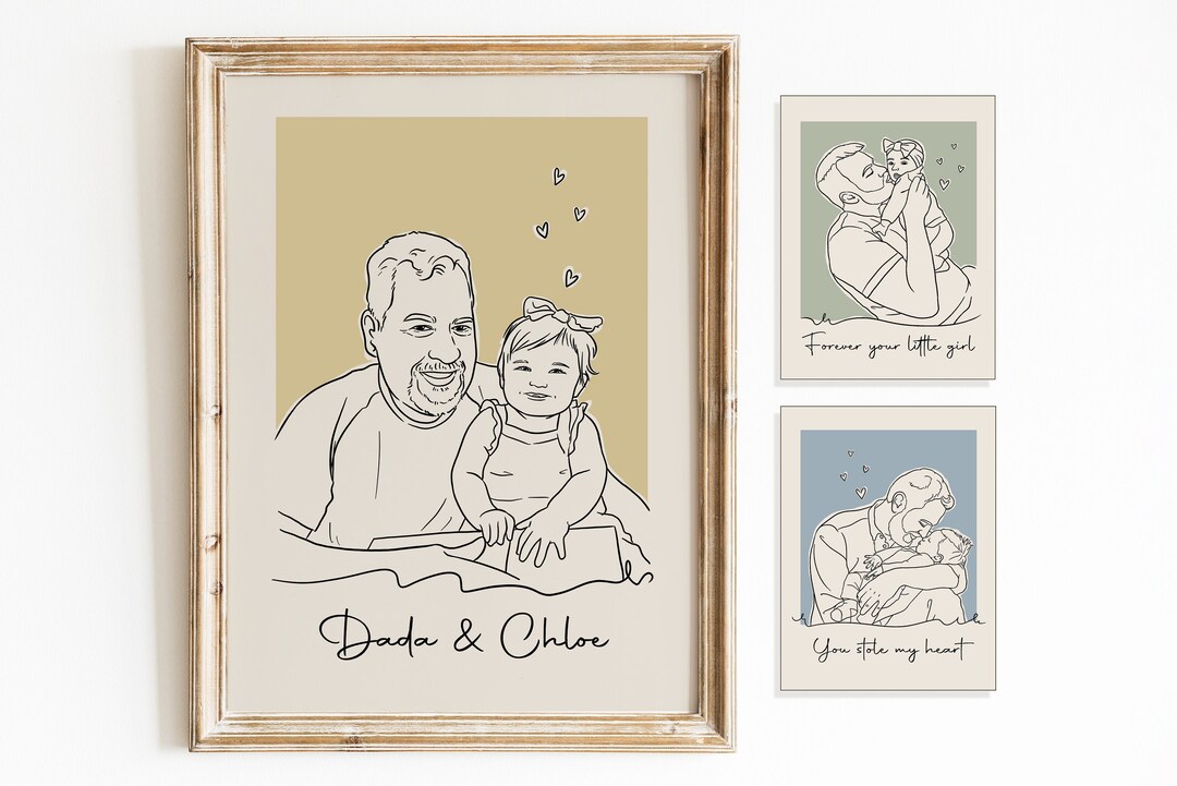 First Grandpa Portrait, Custom Portrait From Photo, Fathers Day Gift ...