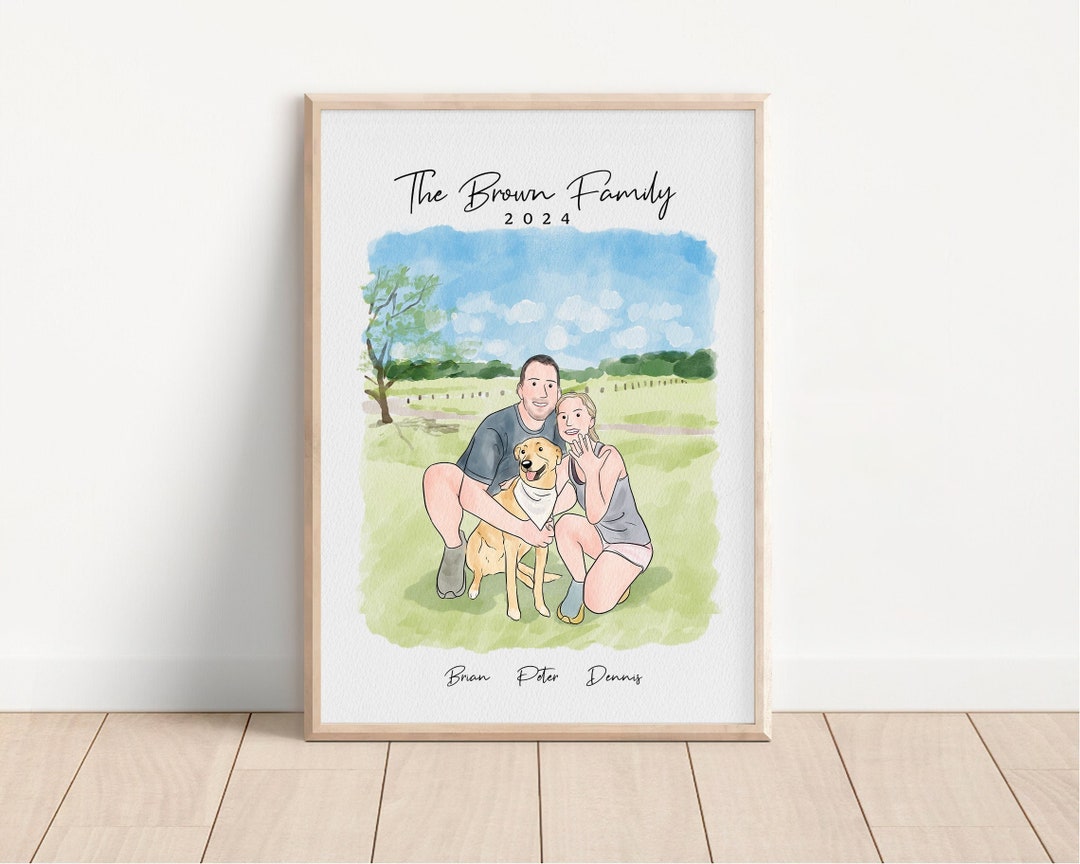Custom Family Portrait With Pets, Personalized Family Wall Art ...