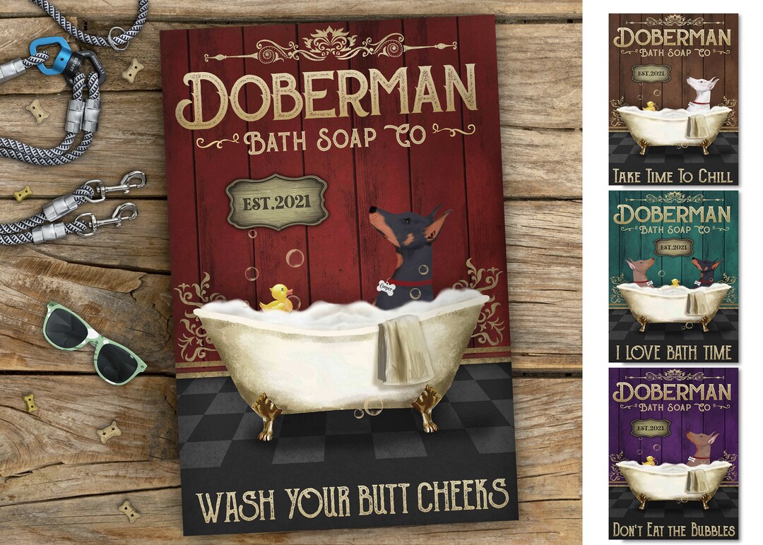 Doberman Pinscher Bath Soap Canvas, Custom Pet Bathtub Canvas, Custom ...