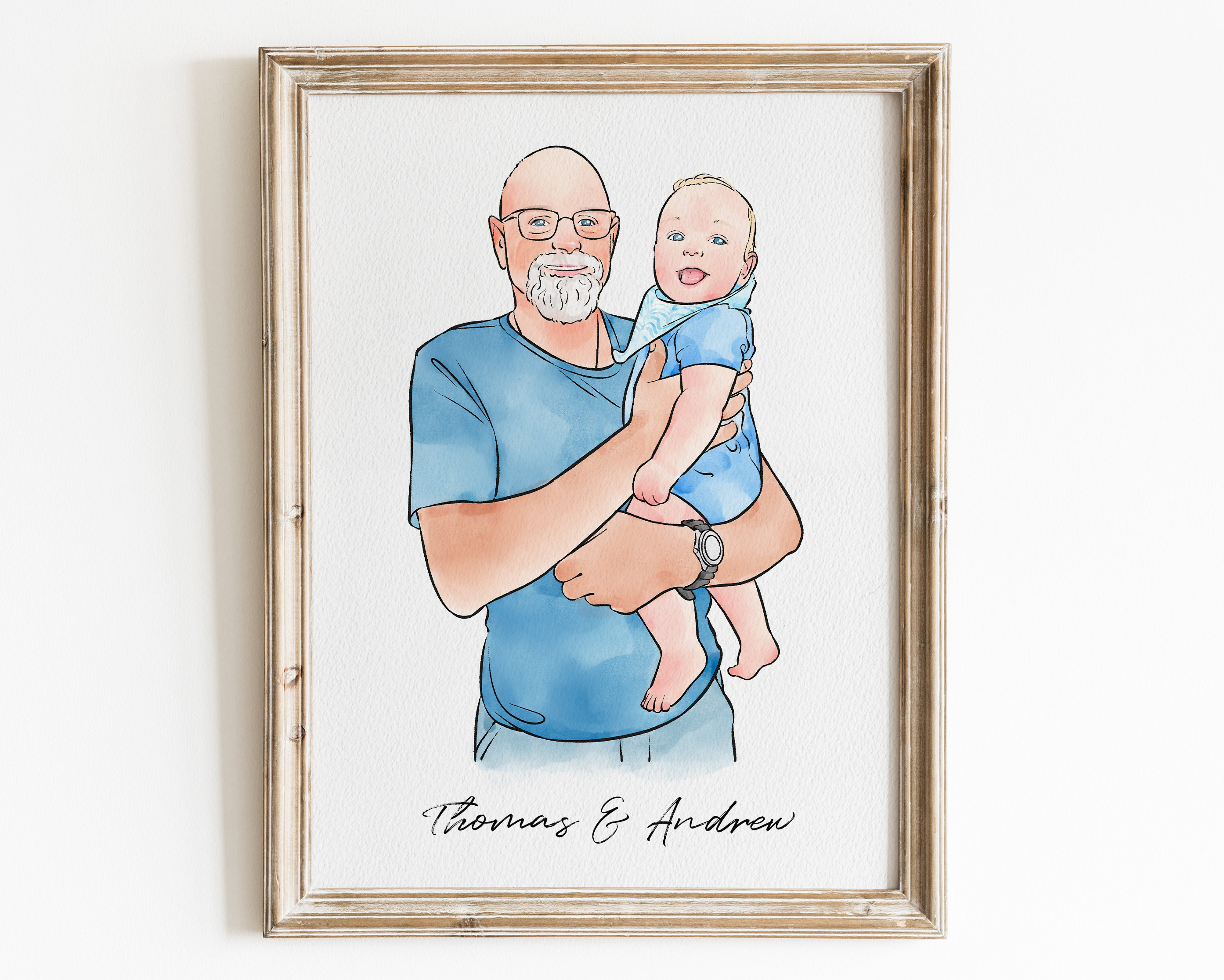 Custom Watercolor Portrait, Custom Portrait From Photo, Grandpa and Kid ...