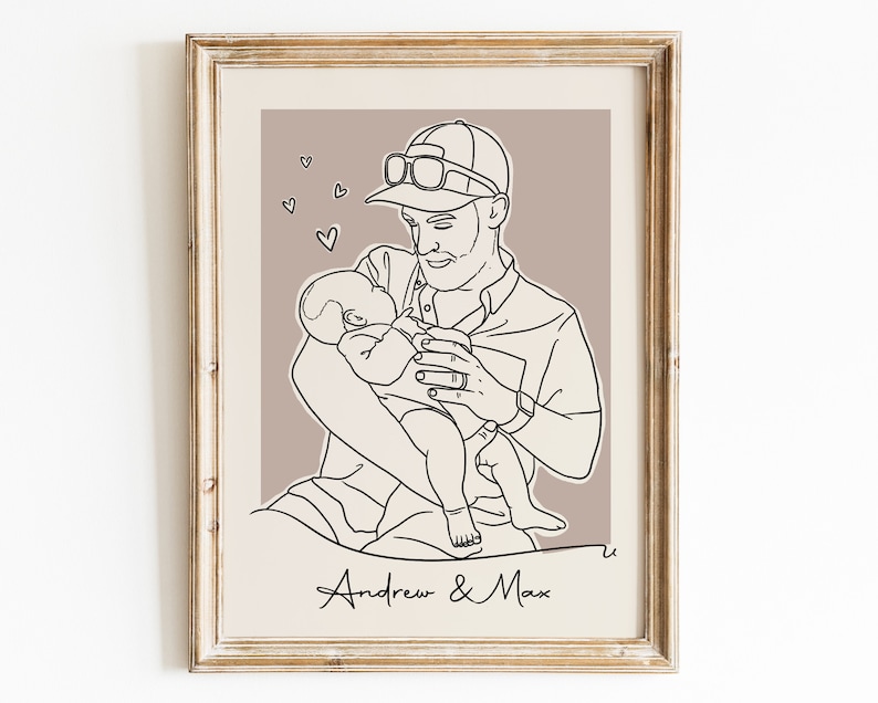 Best Dad Portrait Gift, Dad and Children, Custom Dad Drawing From Photo ...