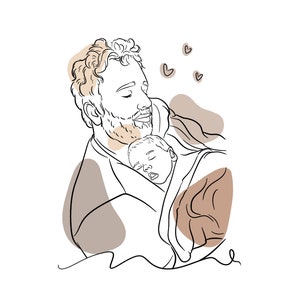 Personalized Line Art, First Dad Line Art Portrait, Custom Dad & Kid ...