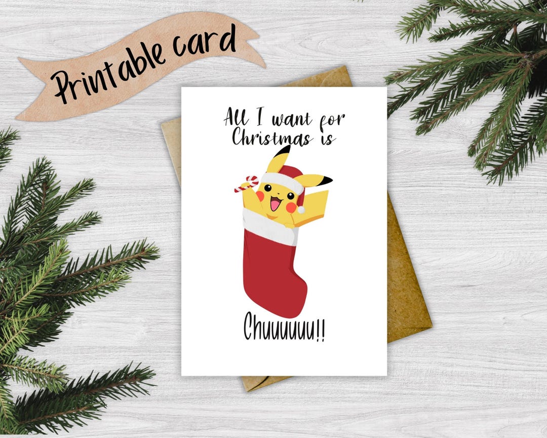 Printable Christmas Card, Pokémon, Pikachu Christmas Card, Funny ...