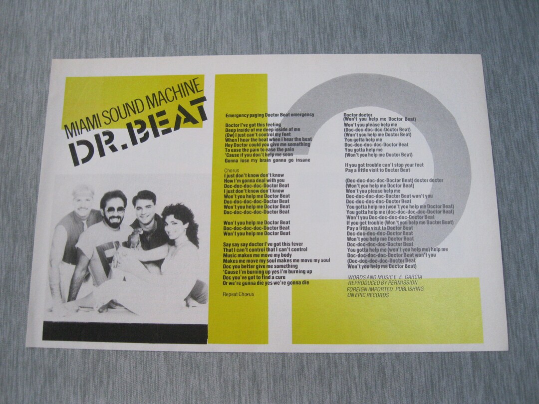 Miami Sound Machine Dr Beat Lyrics 210x140mm Original Cutting - Etsy