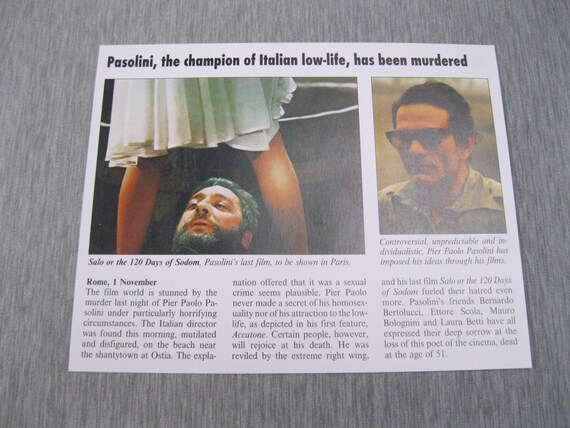 Death of Italian Pier Paulo Pasolini Article 165x131mm Image - Etsy