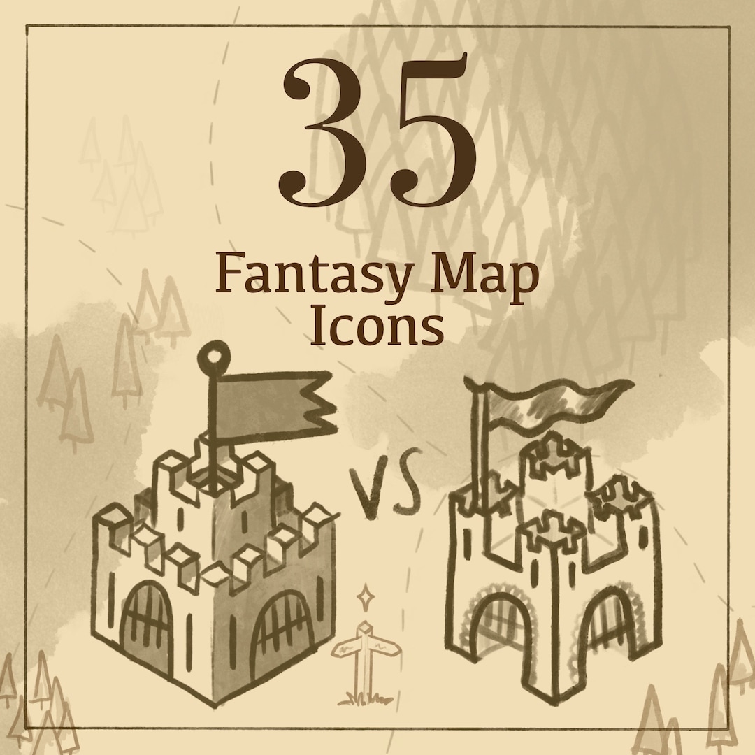 35 Fantasy Map Icons Stamps & Brushes | Procreate Download | - Etsy