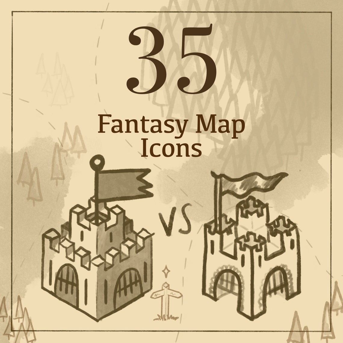 35 Fantasy Map Icons Stamps & Brushes | Procreate Download | - Etsy