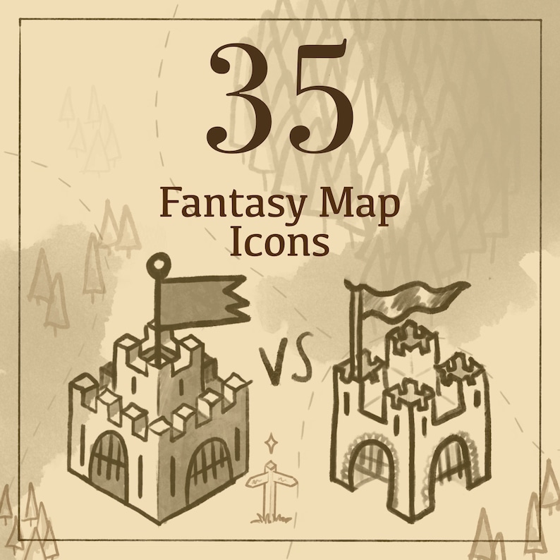 35 Fantasy Map Icons Stamps & Brushes | Procreate Download | - Etsy