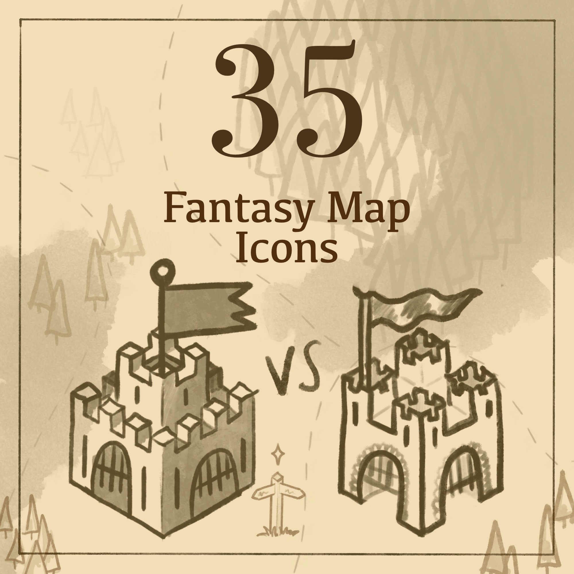 35 Fantasy Map Icons Stamps & Brushes | Procreate Download | - Etsy