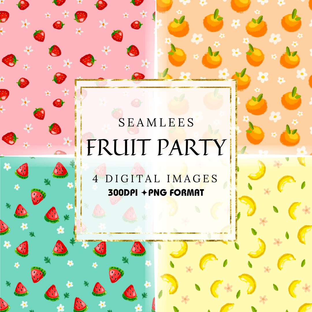 Digital Cute Fruit Party, Fruit Oil Pastel Pattern, Kawaii Fruit ...