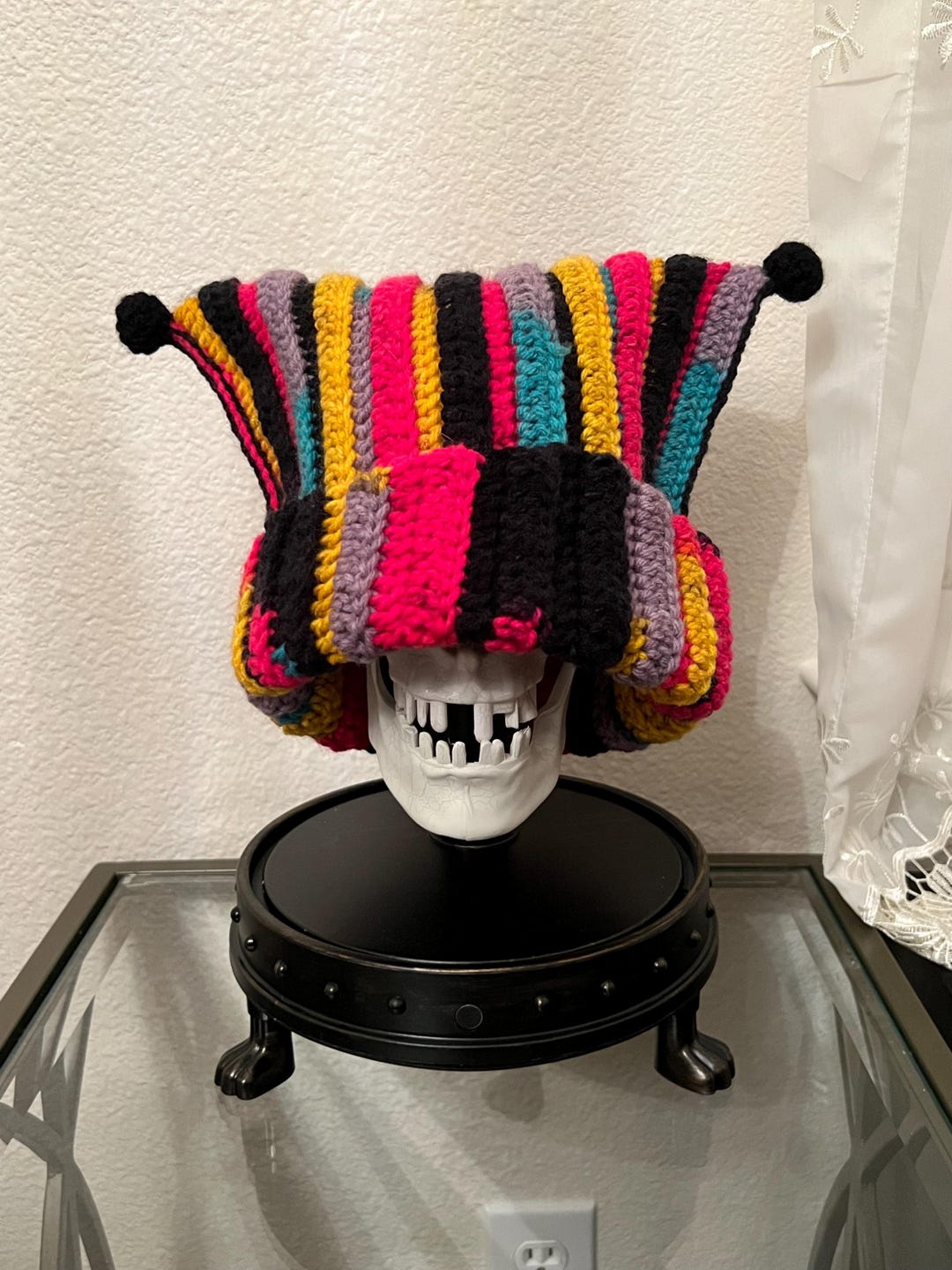 Striped Jester Cat Hat // Crochet Cat Ear Beanie Handmade - Etsy