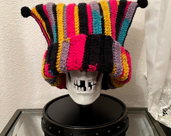 Striped Jester Cat Hat // Crochet Cat Ear Beanie Handmade - Etsy