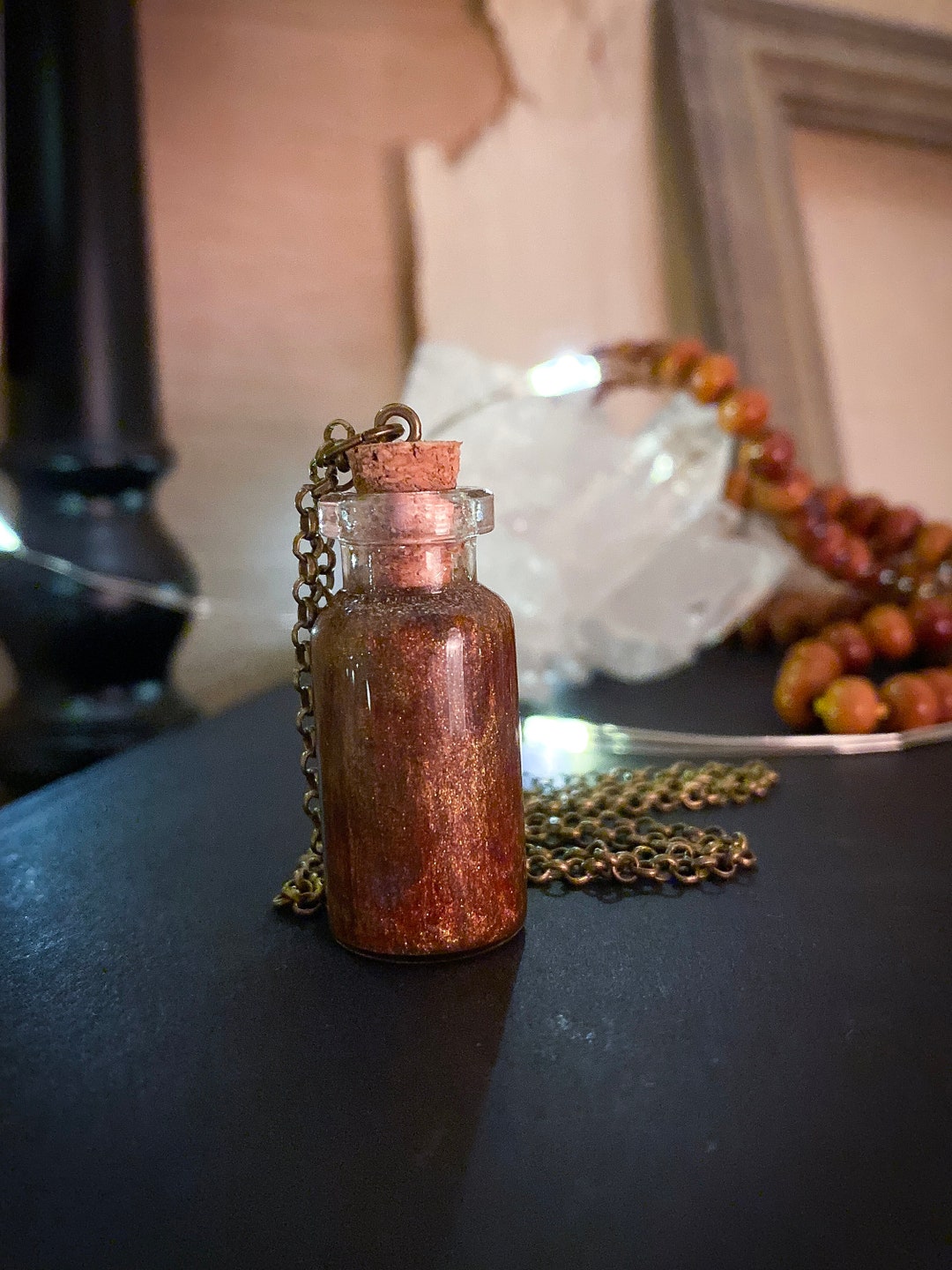 Holiday Bliss // Resin Potion Vial/bottle Necklace, Bronze-gold-copper ...