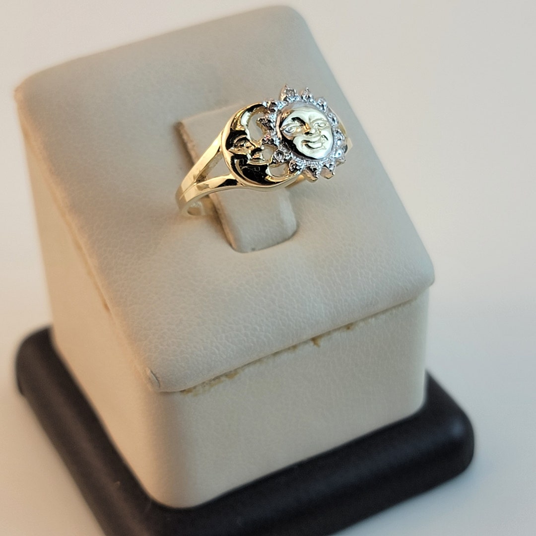 10K Gold Moon and Sun Ring ,gold Celestial Rings,sun and Moon Two Tone ...