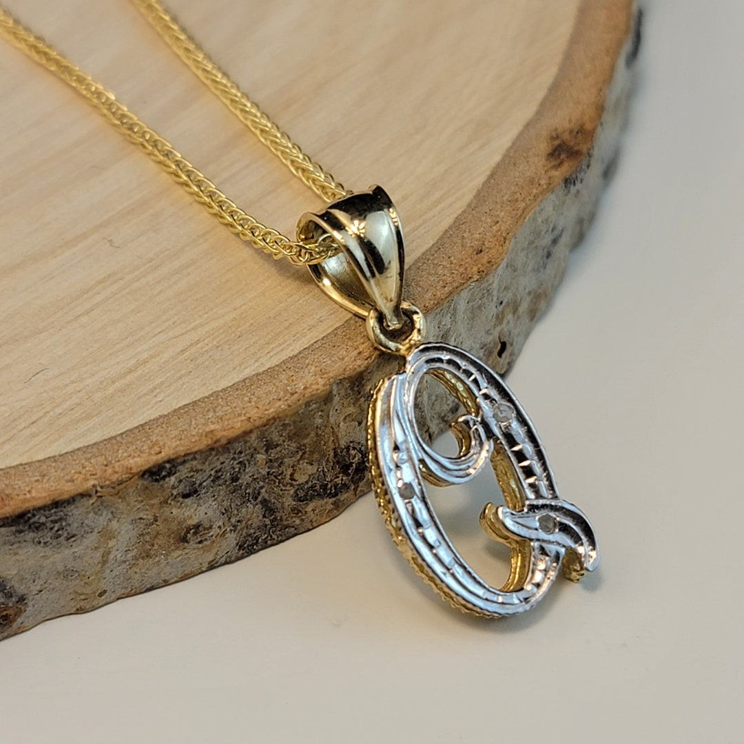 Q Initial Gold Letter Necklace, 10K Real Gold Q Pendant and 10K Gold ...