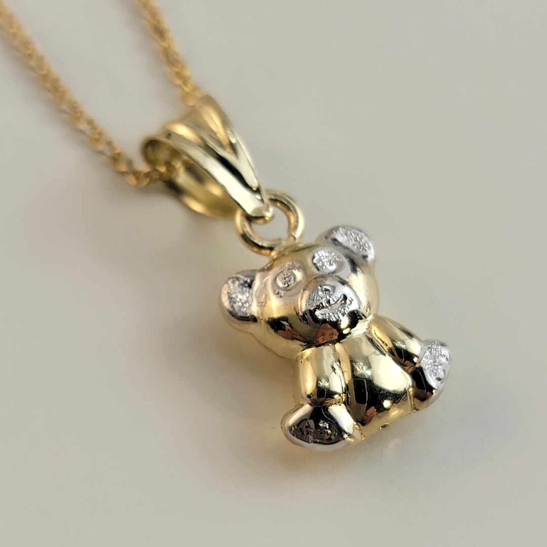 10K Gold Bear Necklace, Two Face Bear Pendant and Chain, Minimalist Two ...