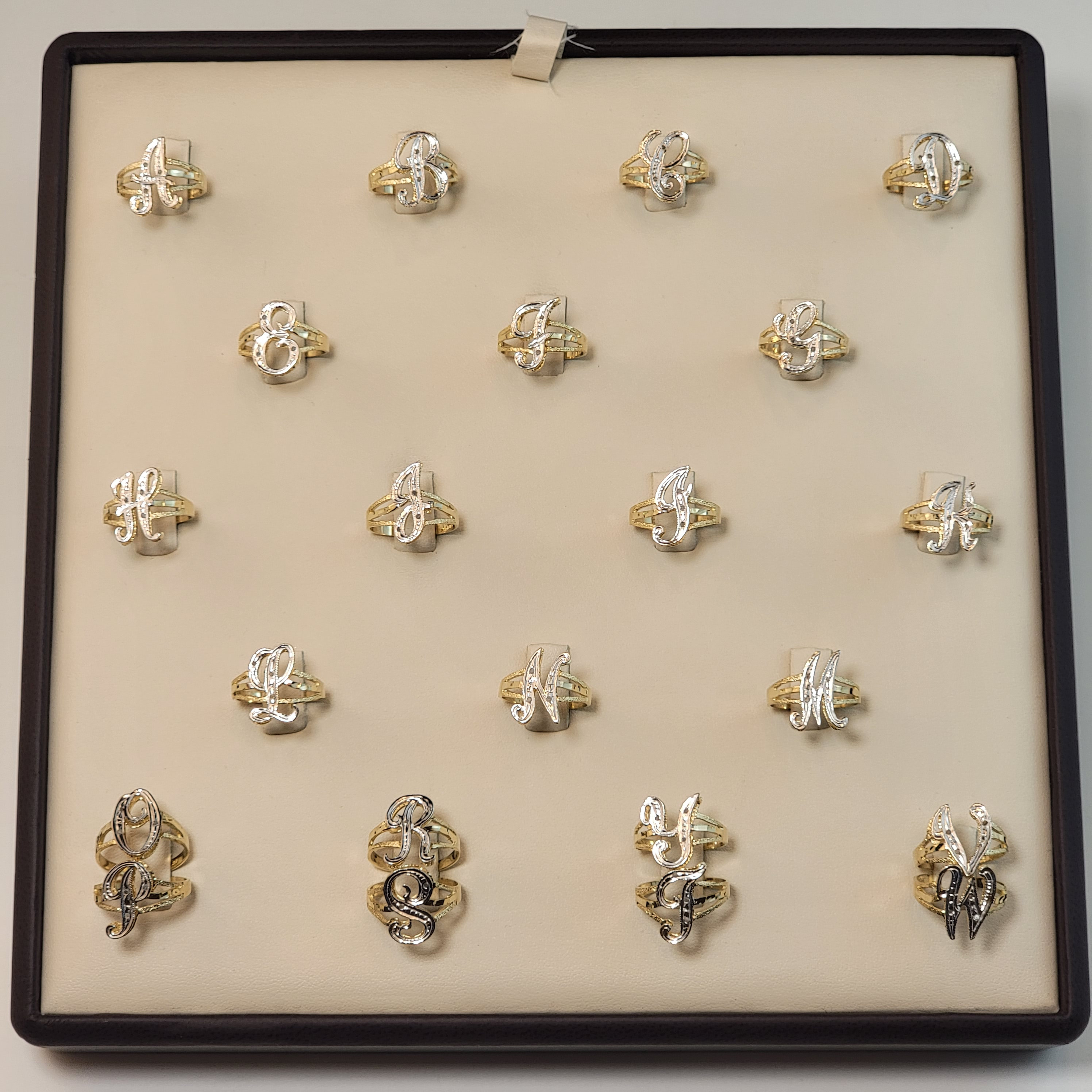 10K Gold Initial Ring Two Tone Real Gold Small Diamond Letter - Etsy