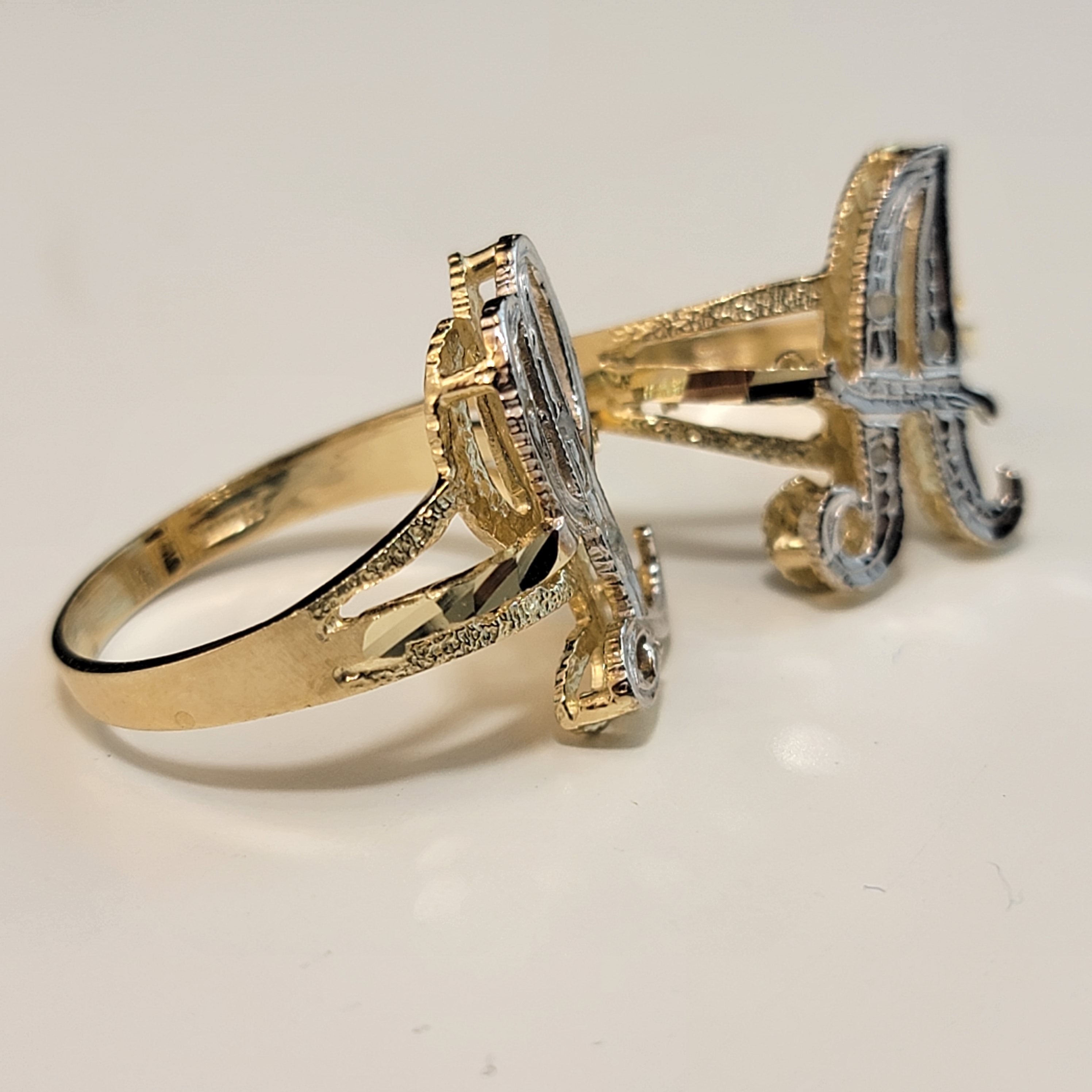 10K Gold Initial Ring Two Tone Real Gold Small Diamond Letter - Etsy