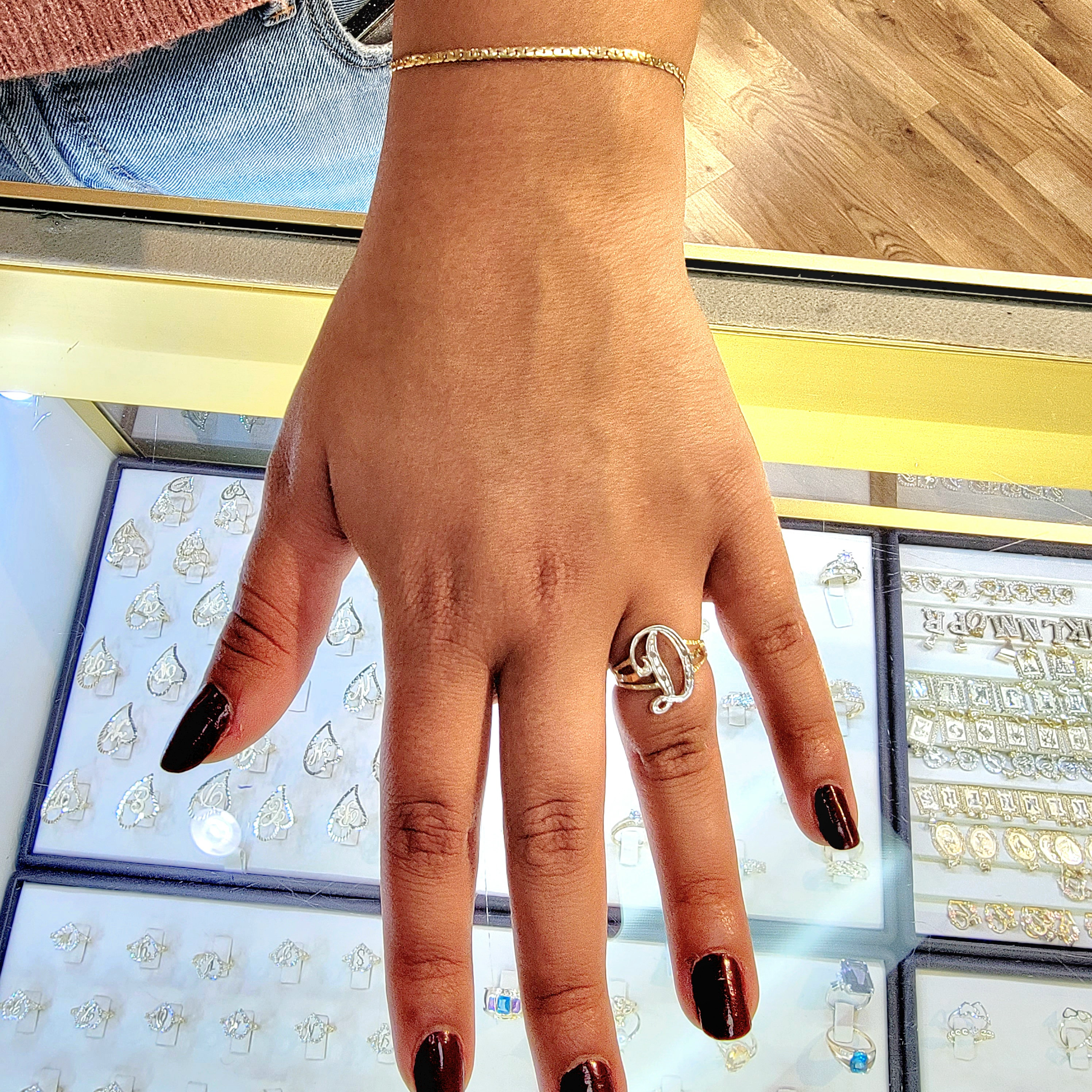 10K Gold Initial Ring Two Tone Real Gold Small Diamond Letter - Etsy