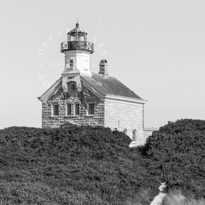 Block Island Lighthouse Print, Black and White Beach Photography ...