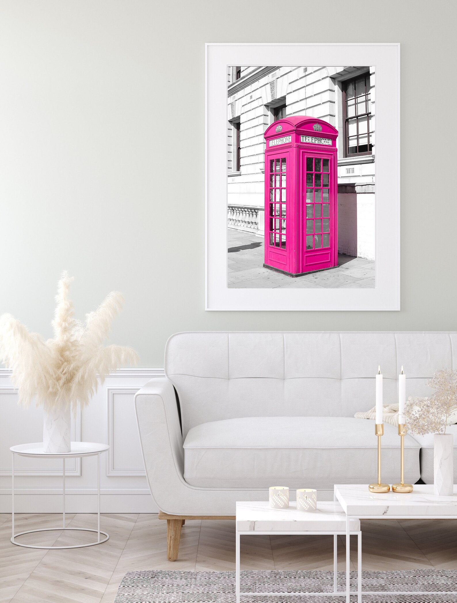 London Telephone Booth Poster, English Phone Box, Pink Wall Decor ...