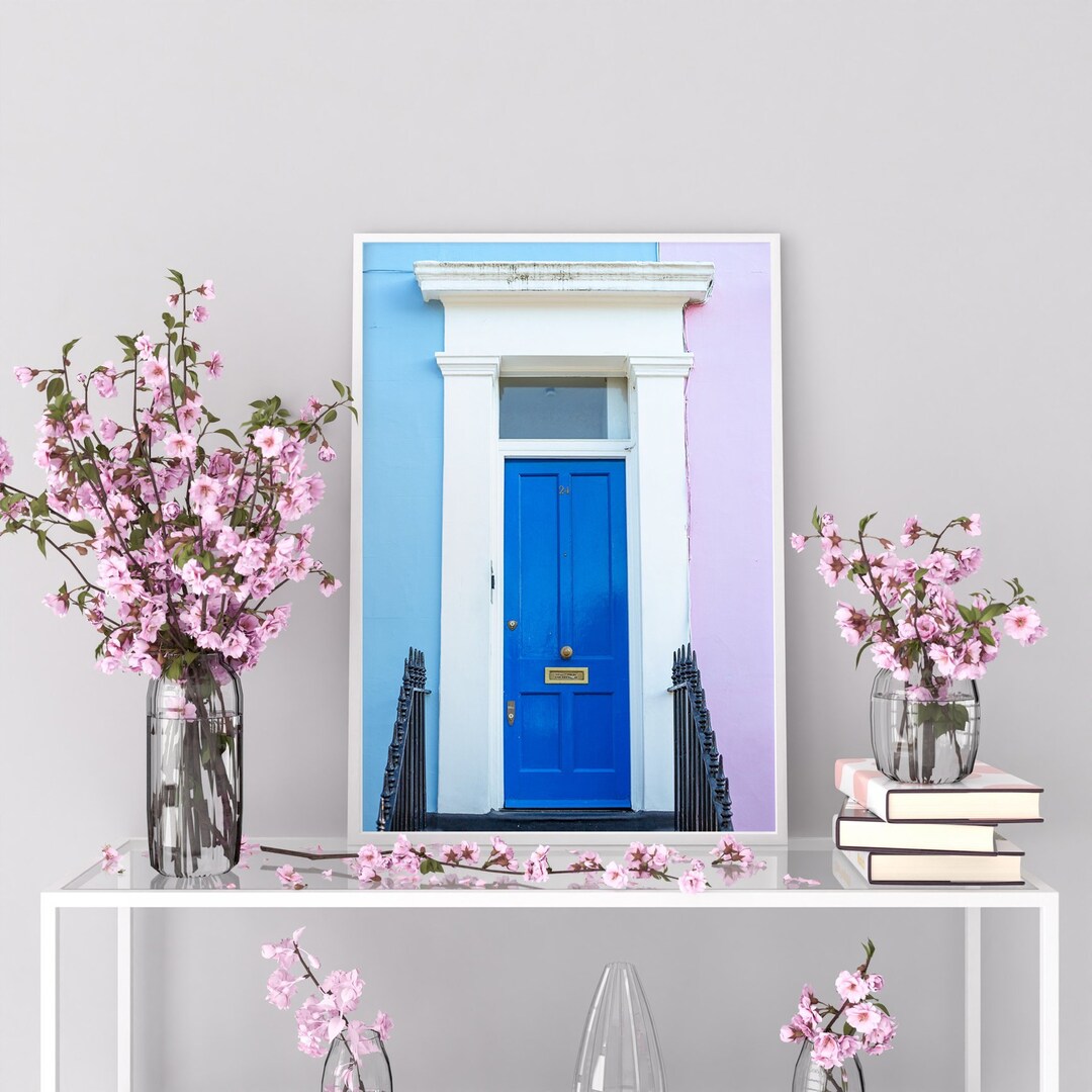 Blue Door Print, London Notting Hill Wall Art, Pastel Travel ...
