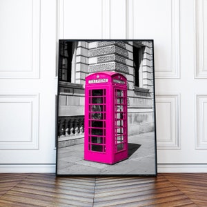 Pink Telephone Booth Poster British Phone Booth Pink Wall - Etsy
