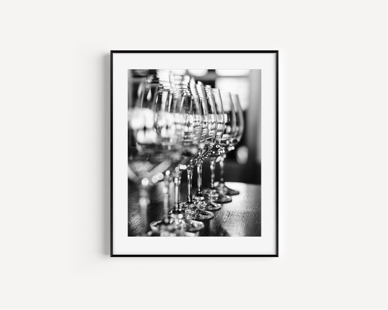Black and White Wine Glass Print, Napa Valley Photography, Modern ...