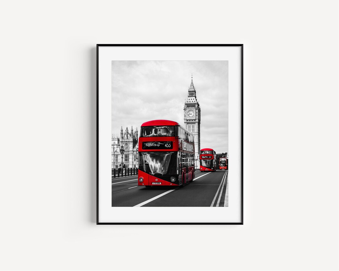 Red Double Decker Bus Wall Art, Big Ben Westminster Wall Decor, Black ...