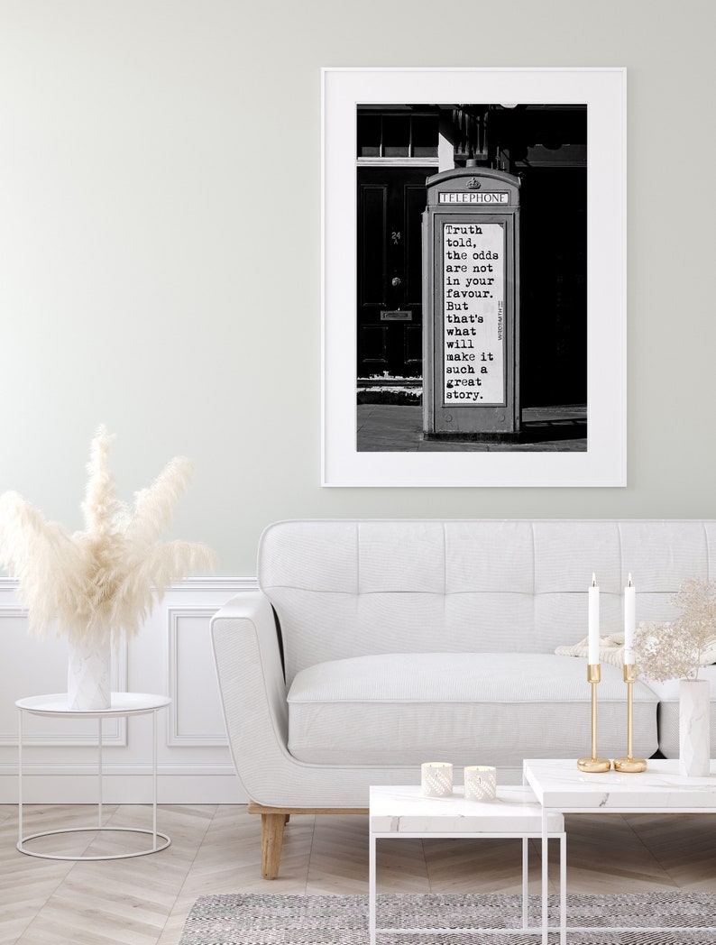 Phone Booth Print, Black and White Motivational Quote Poster, Travel ...