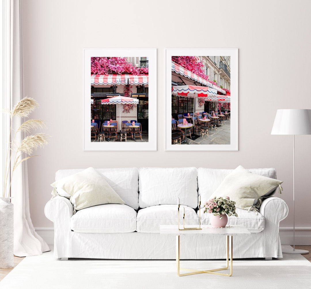 French Cafe Print Set, Pink Parisian Cafe, Kitchen Wall Decor, Travel ...