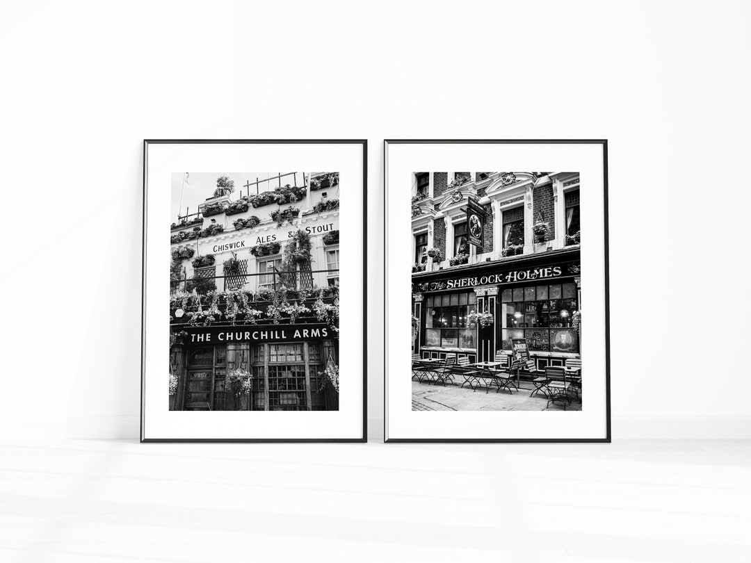 Black and White London Pub Print Set, Set of 2 London Pub Prints ...