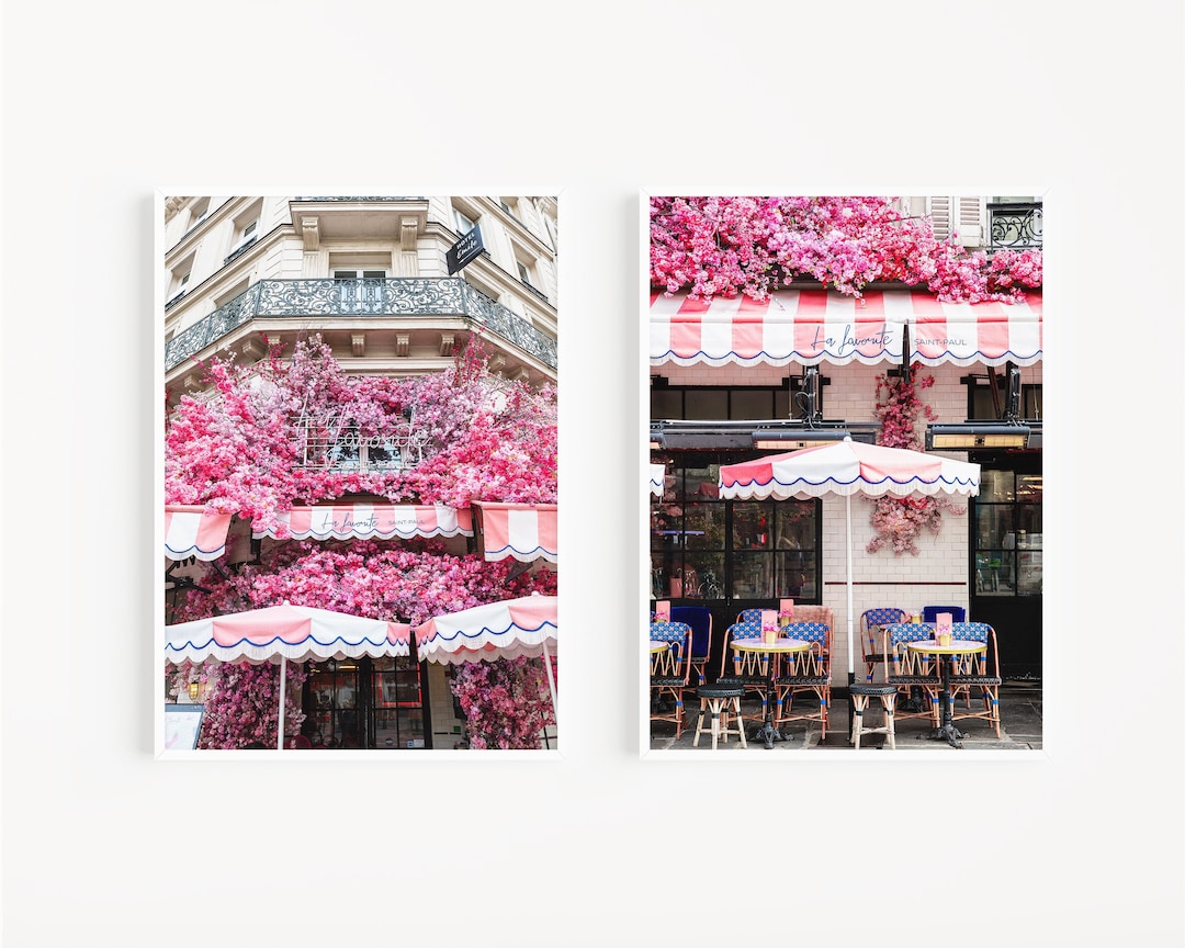 Pink Parisian Cafe, French Cafe Print Set, Kitchen Wall Decor, Travel ...