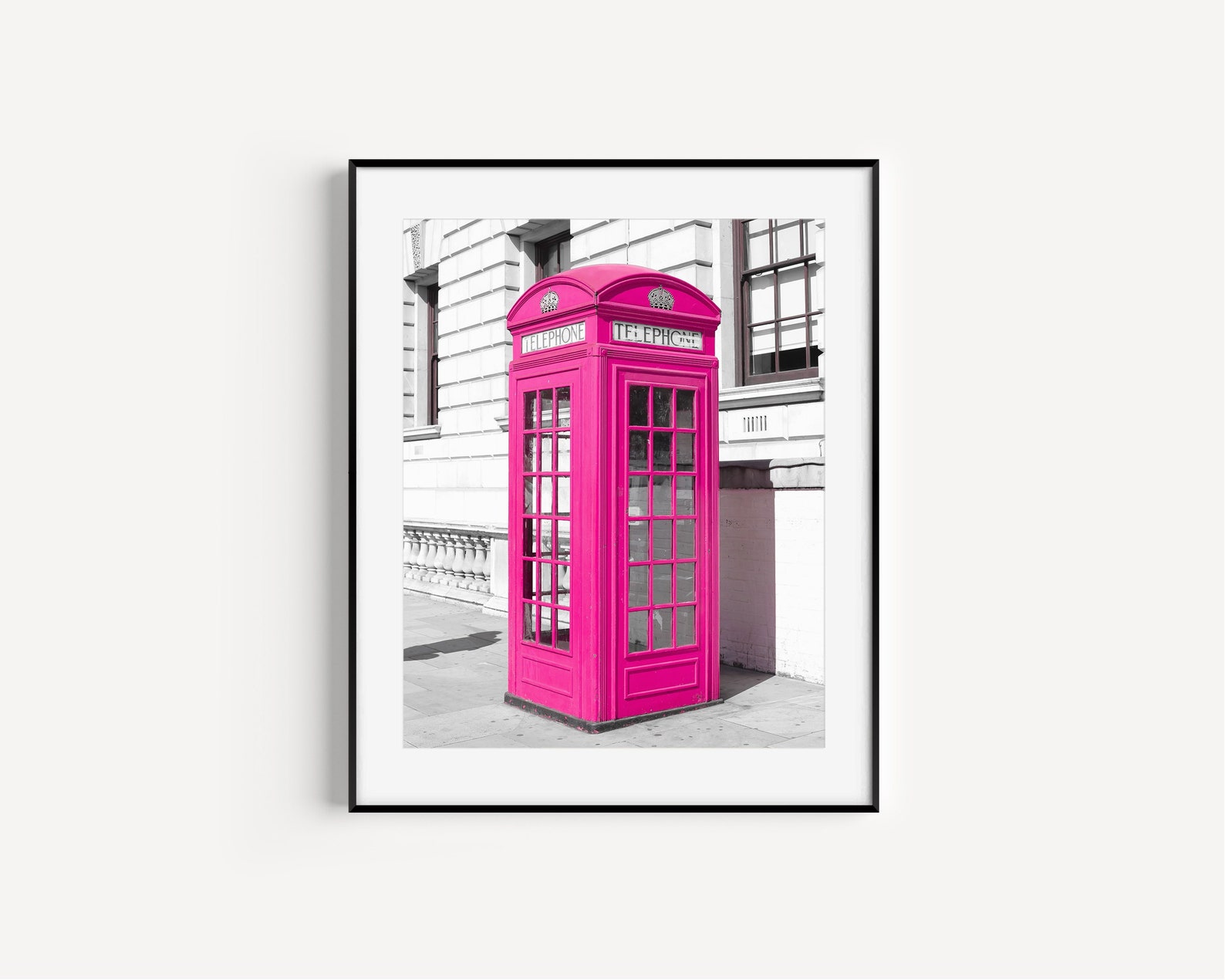 London Telephone Booth Poster, English Phone Box, Pink Wall Decor ...