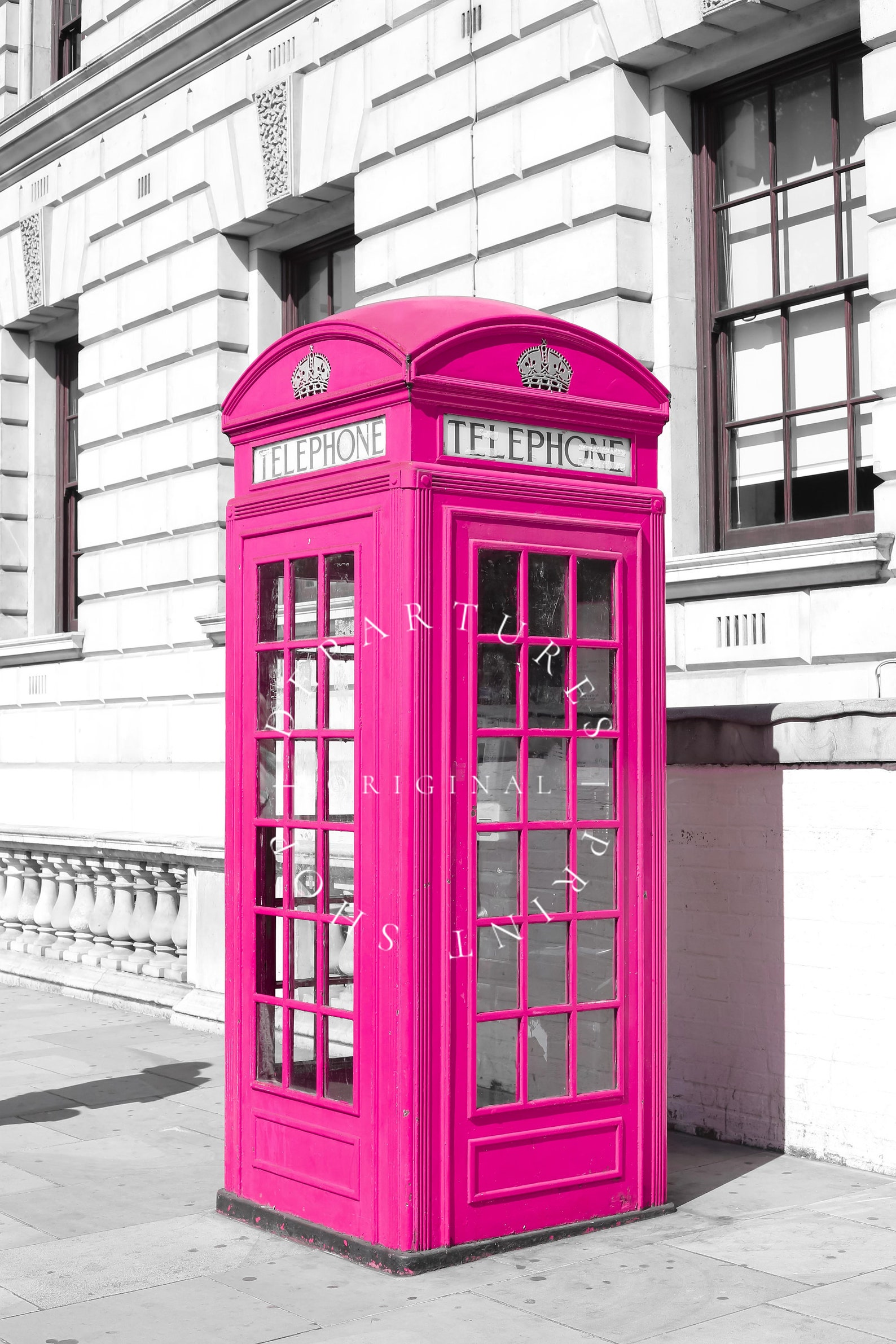 London Telephone Booth Poster, English Phone Box, Pink Wall Decor ...