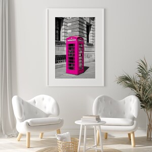 Pink Telephone Booth Poster, British Phone Booth, Pink Wall Art ...