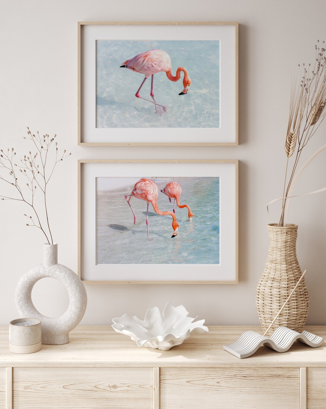 Pink Flamingo Print Set, Flamingo Beach Aruba Photography, Coastal Wall ...