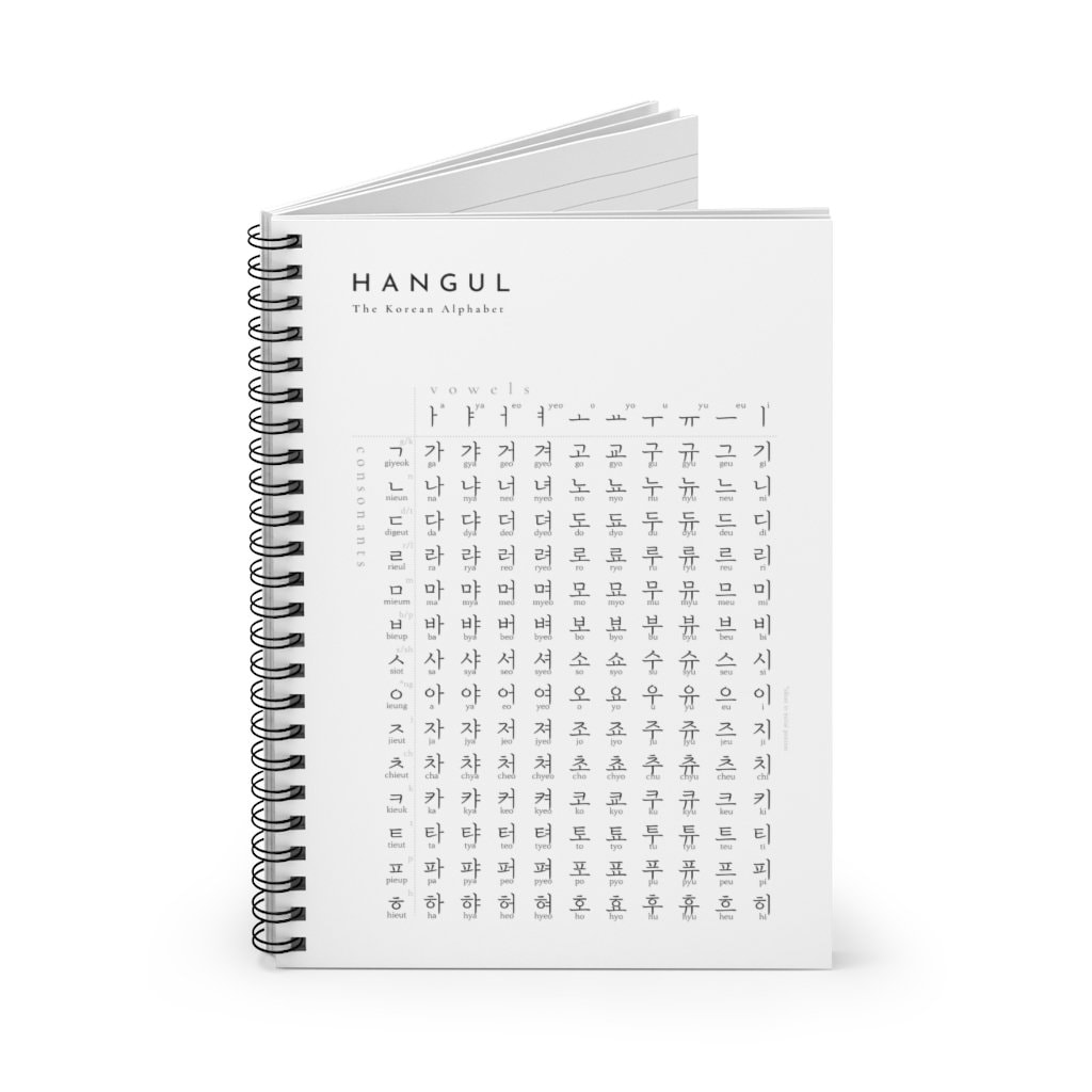 Hangul Chart Spiral Notebook - Ruled Line | Korean Alphabet | Learning ...