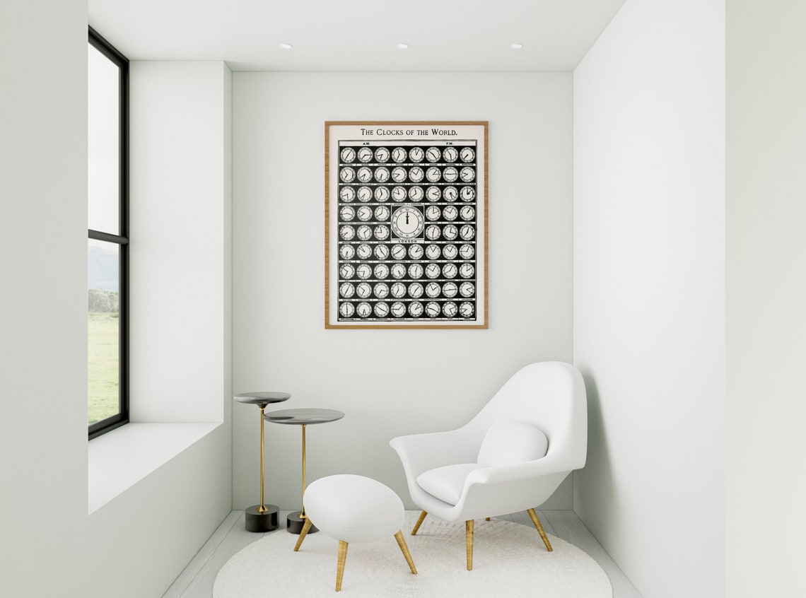 World Time Zone Clock Poster Vintage World Time Zone Poster - Etsy