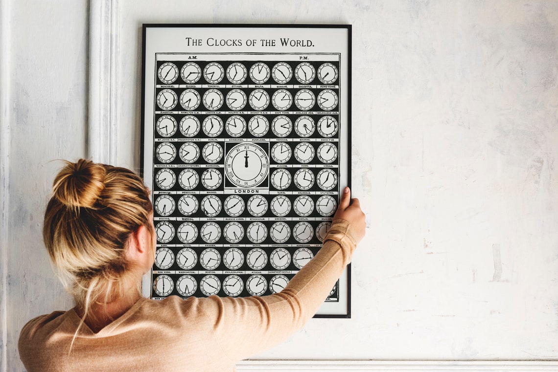 World Time Zone Clock Poster Vintage World Time Zone Poster - Etsy