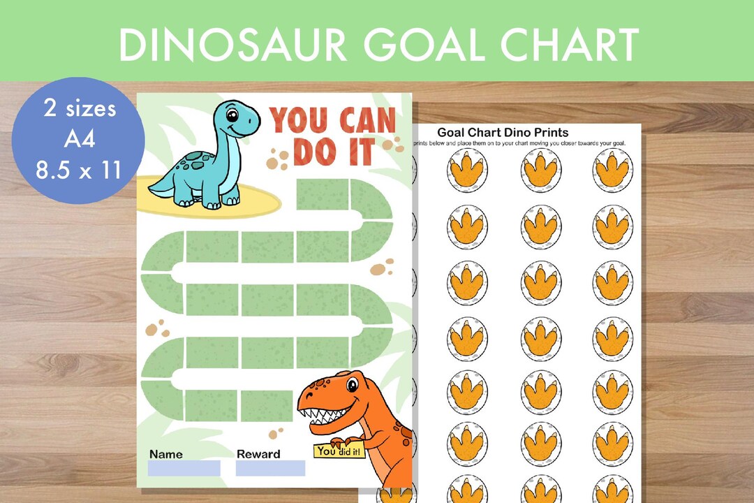 Dinosaur Reward Chart Printable: Kids' Goal Tracker (PDF Download, US ...