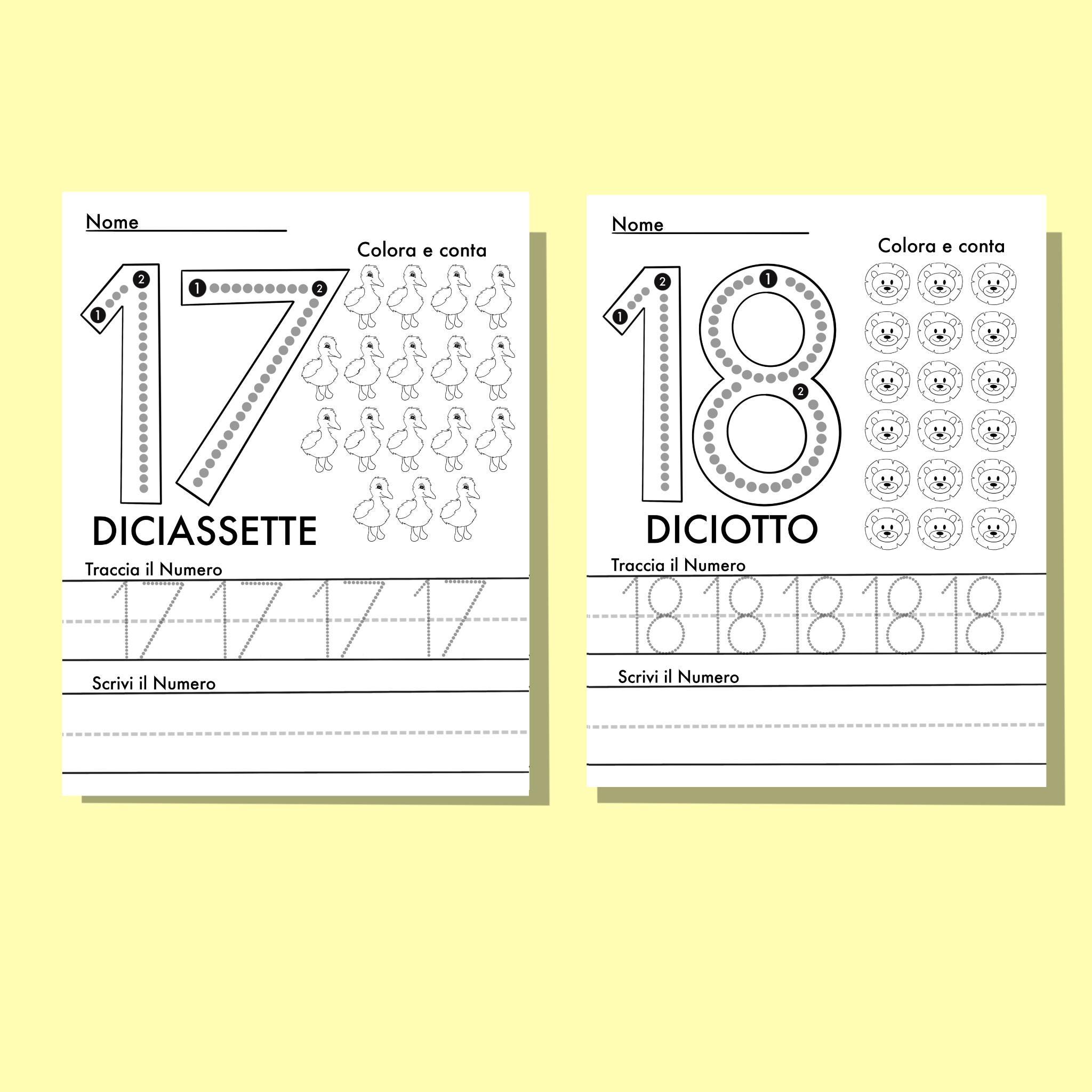 Italian Numbers 1 20 Worksheets