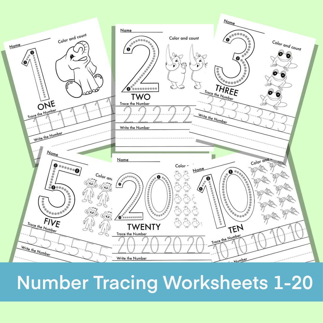 Number Tracing & Counting Worksheets 1-20 Preschool Math and ...