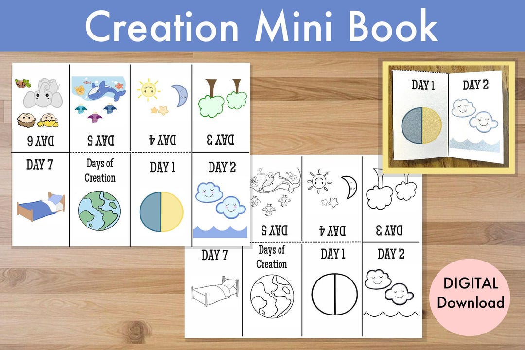 7 Days of Creation Mini Book: Bible Story Coloring Craft (digital ...