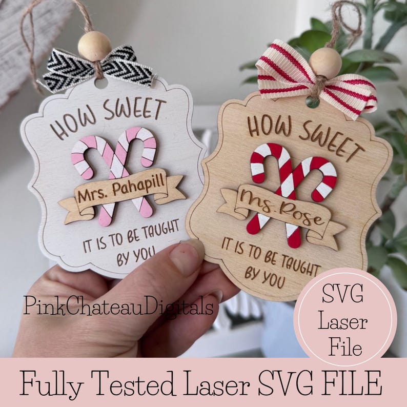 Candy Cane Theme Teacher Holiday Ornament | SVG Digital Laser File ...