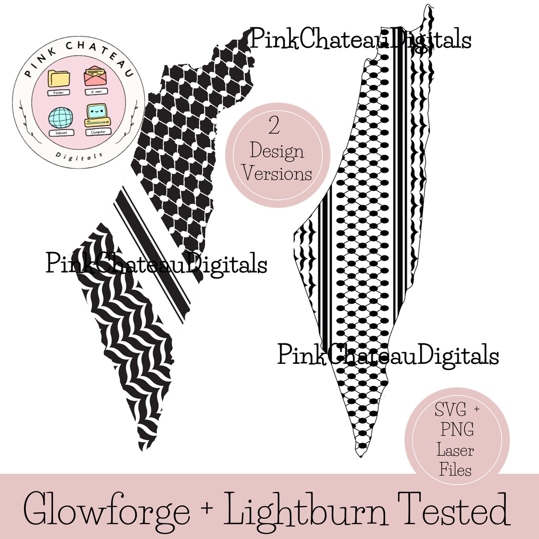 2 Version Keffiyeh in Shape of Palestine Map Outline Digital File Art ...