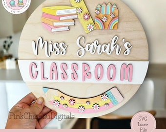 Personalized Teacher Name Classroom Welcome Sign | Preppy Daisy | SVG ...