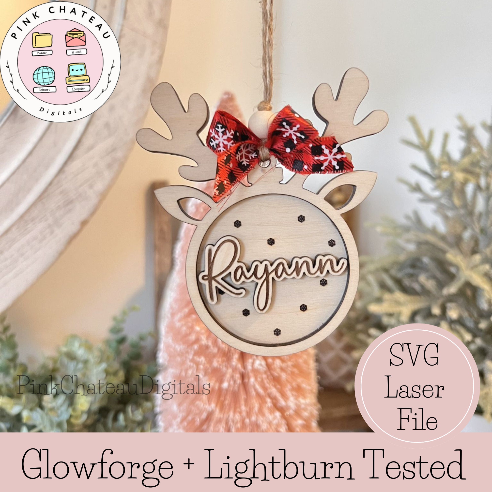Reindeer Antlers Ornament | SVG Laser Engraved Cut File Glowforge ...