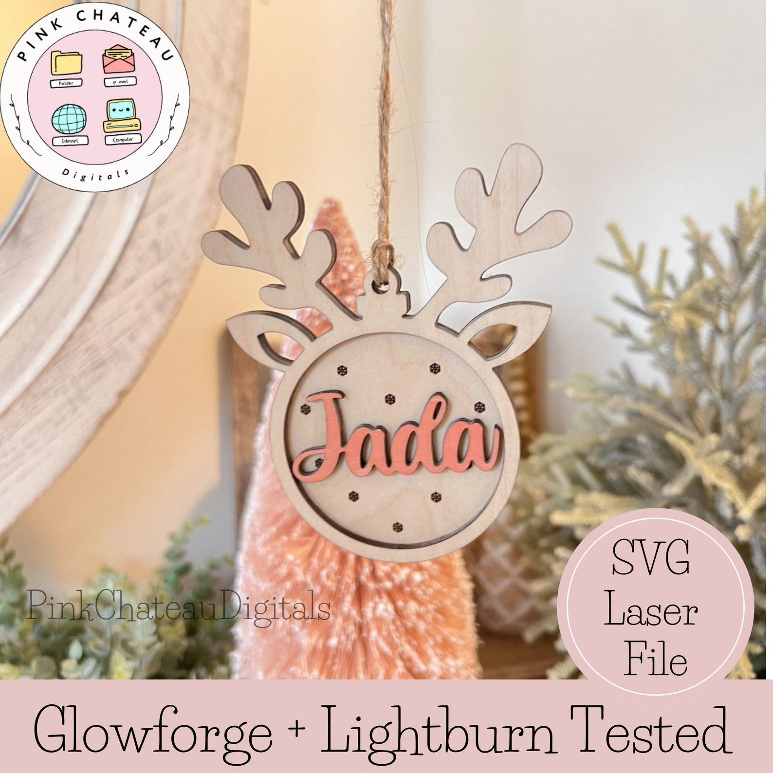 Reindeer Antlers Ornament | SVG Laser Engraved Cut File Glowforge ...