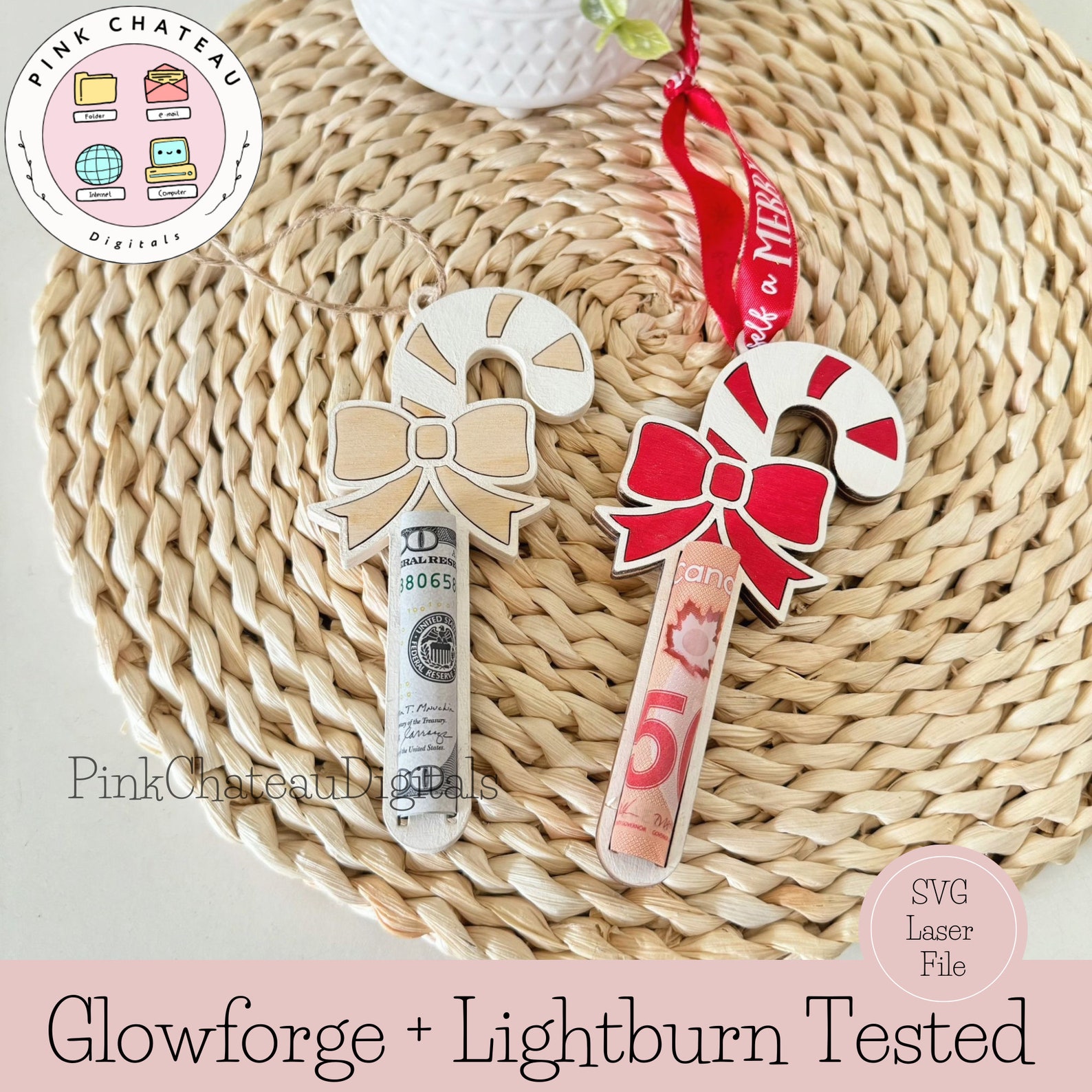 Candy Cane Money Scroll Holder | SVG Laser File | Engraved Cut File ...